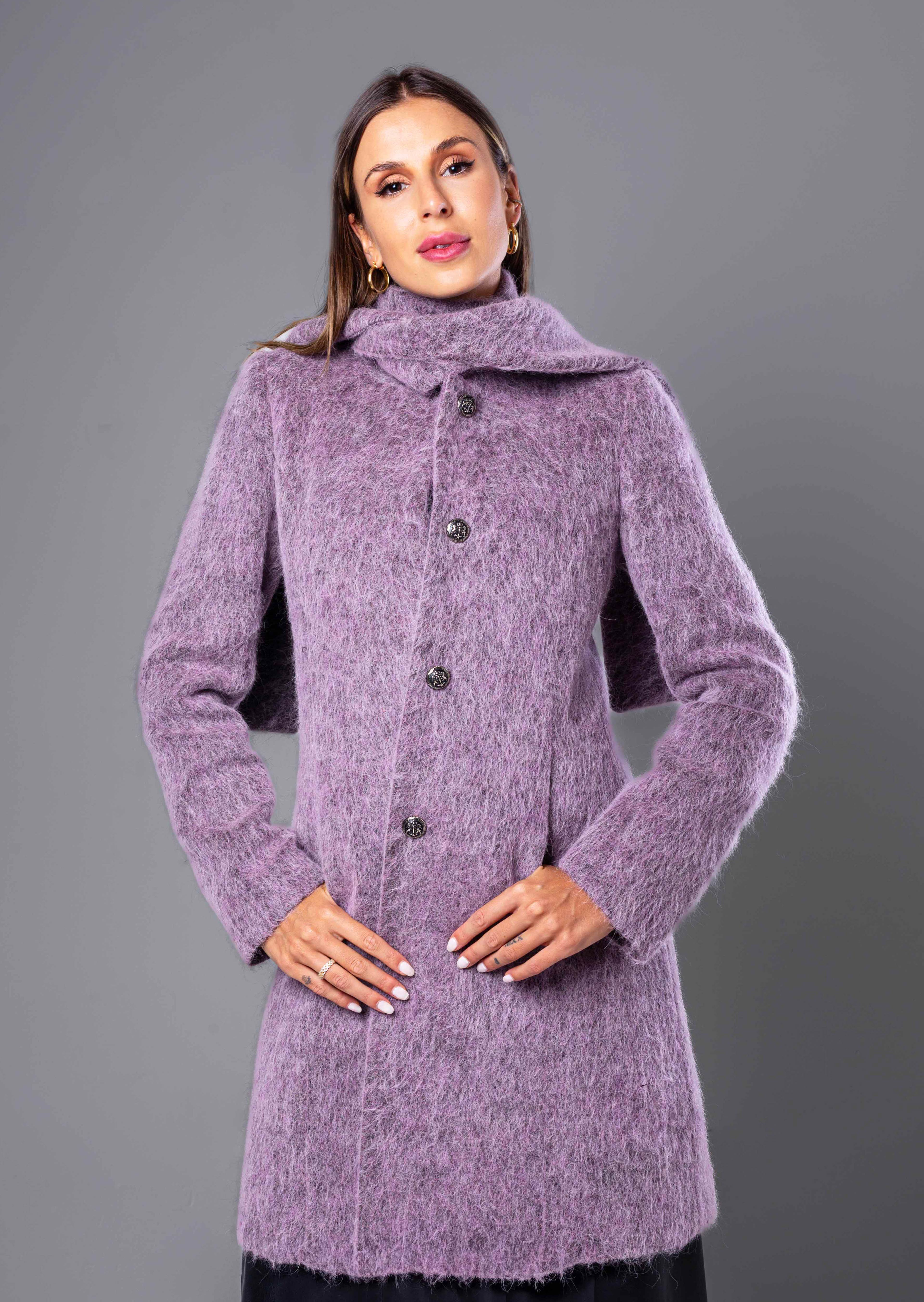 Casaco de lã com gola cachecol lilás - Belfast
