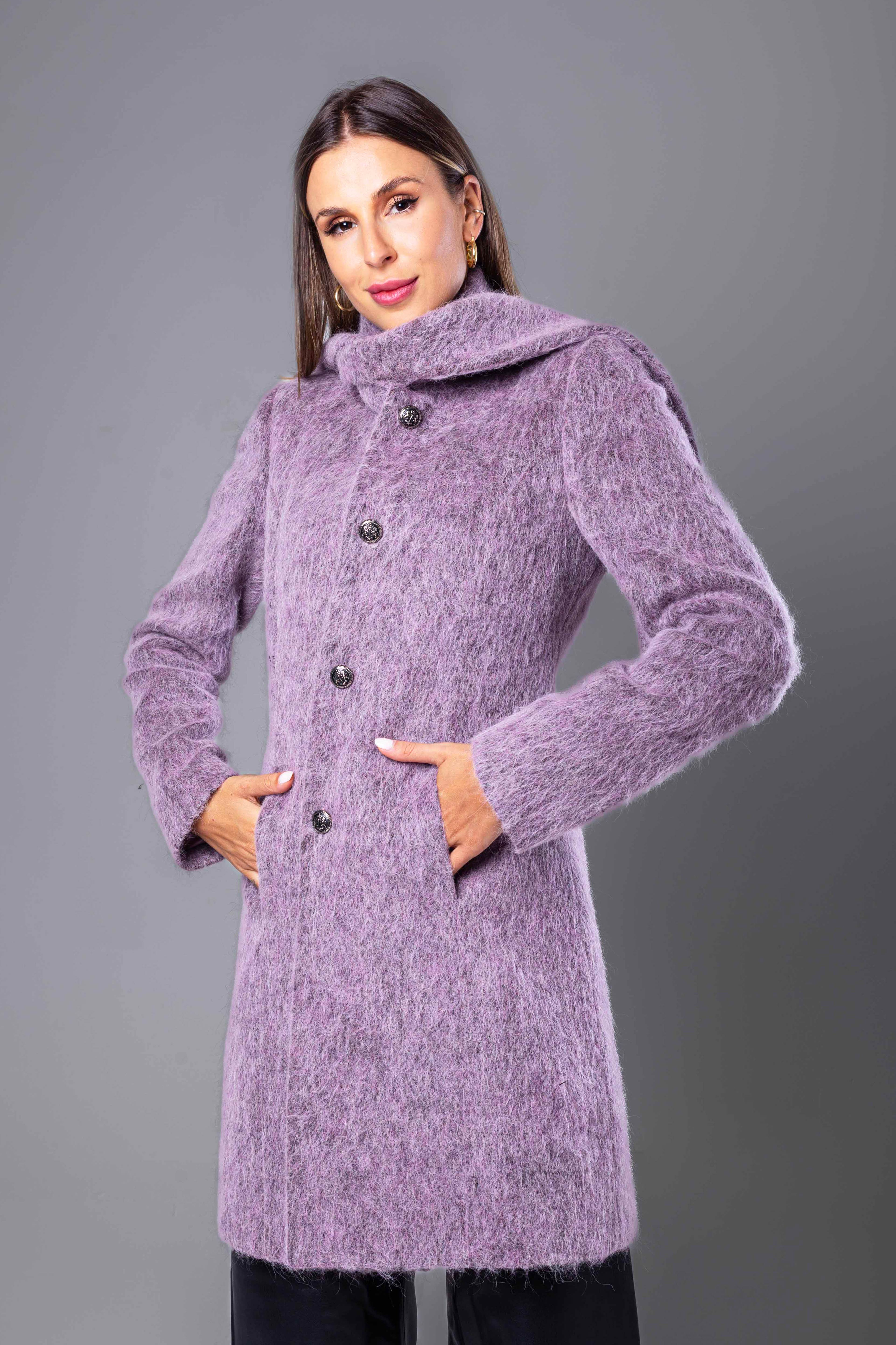 Casaco de lã com gola cachecol lilás - Belfast