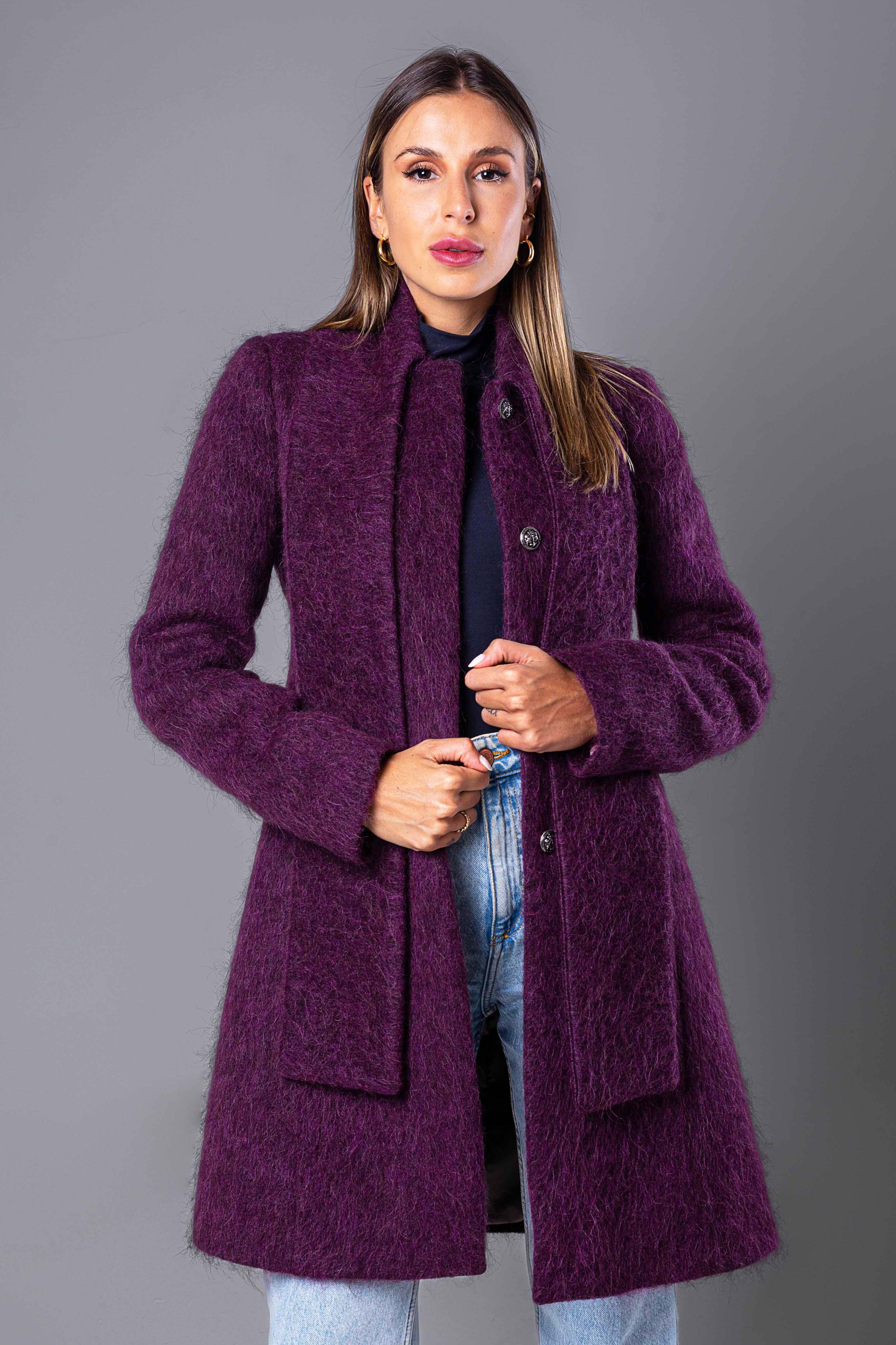 Casaco de lã com gola cachecol roxo - Belfast