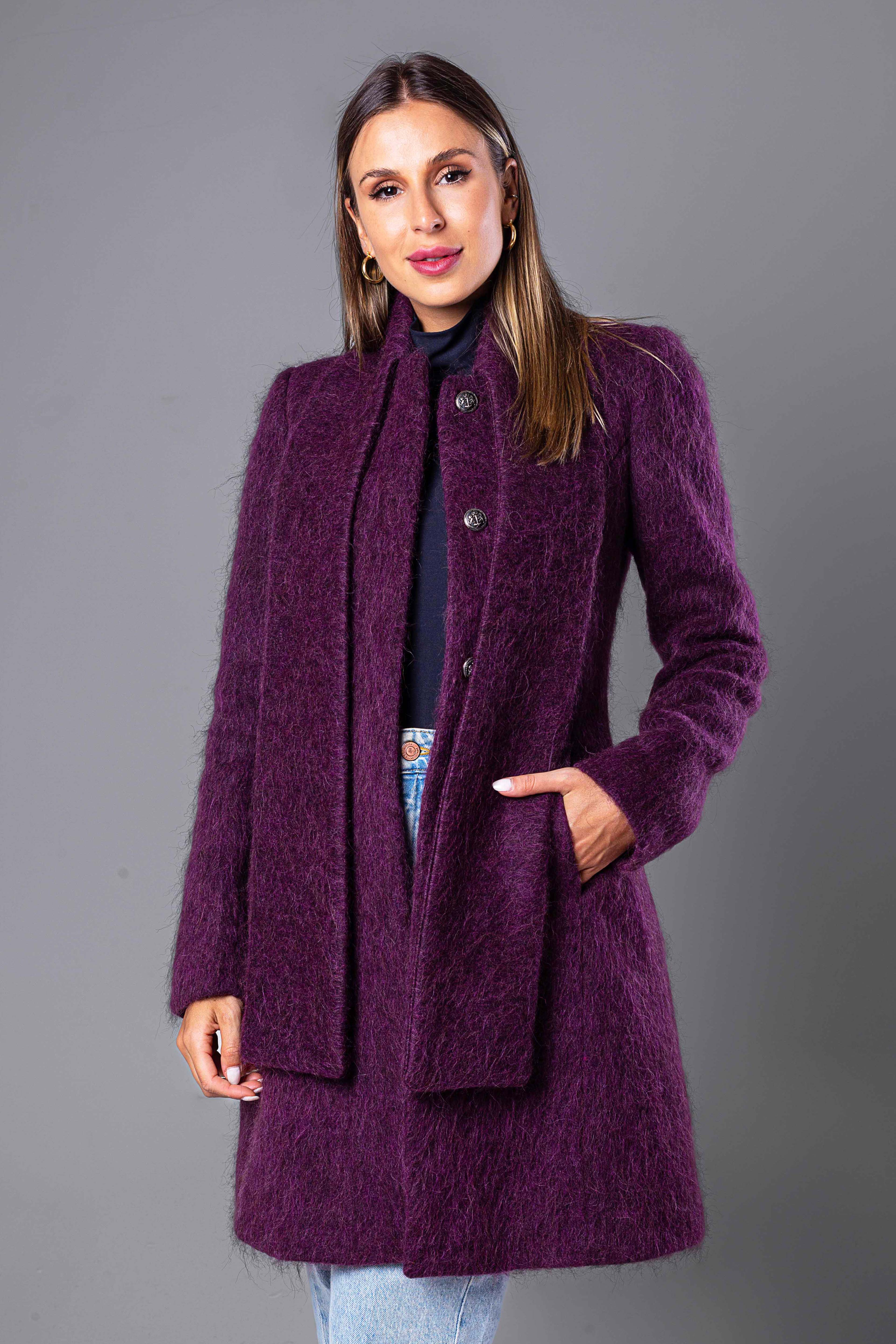Casaco de lã com gola cachecol roxo - Belfast