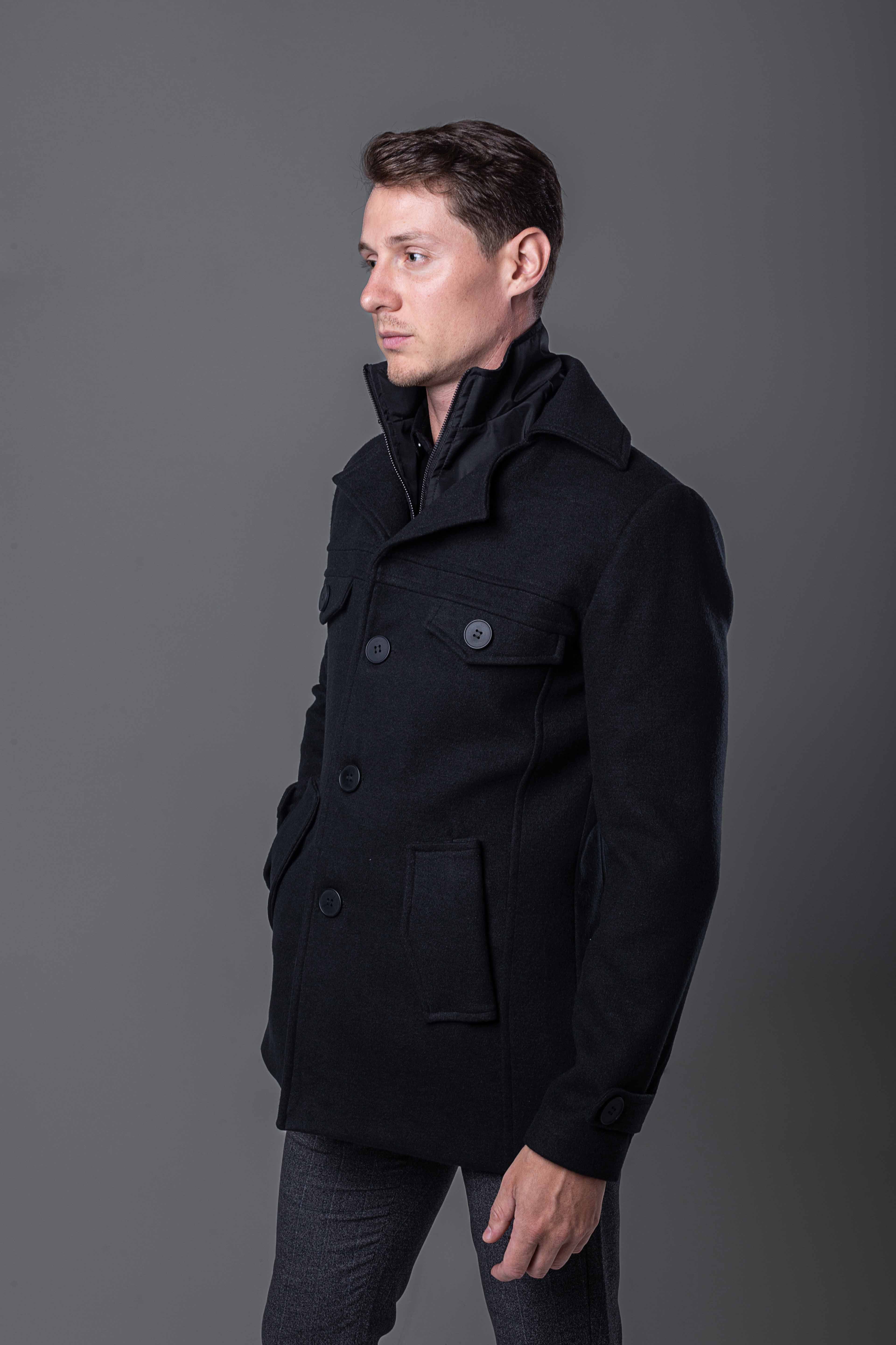 Casaco de lã masculino com fechamento duplo preto - Belfast